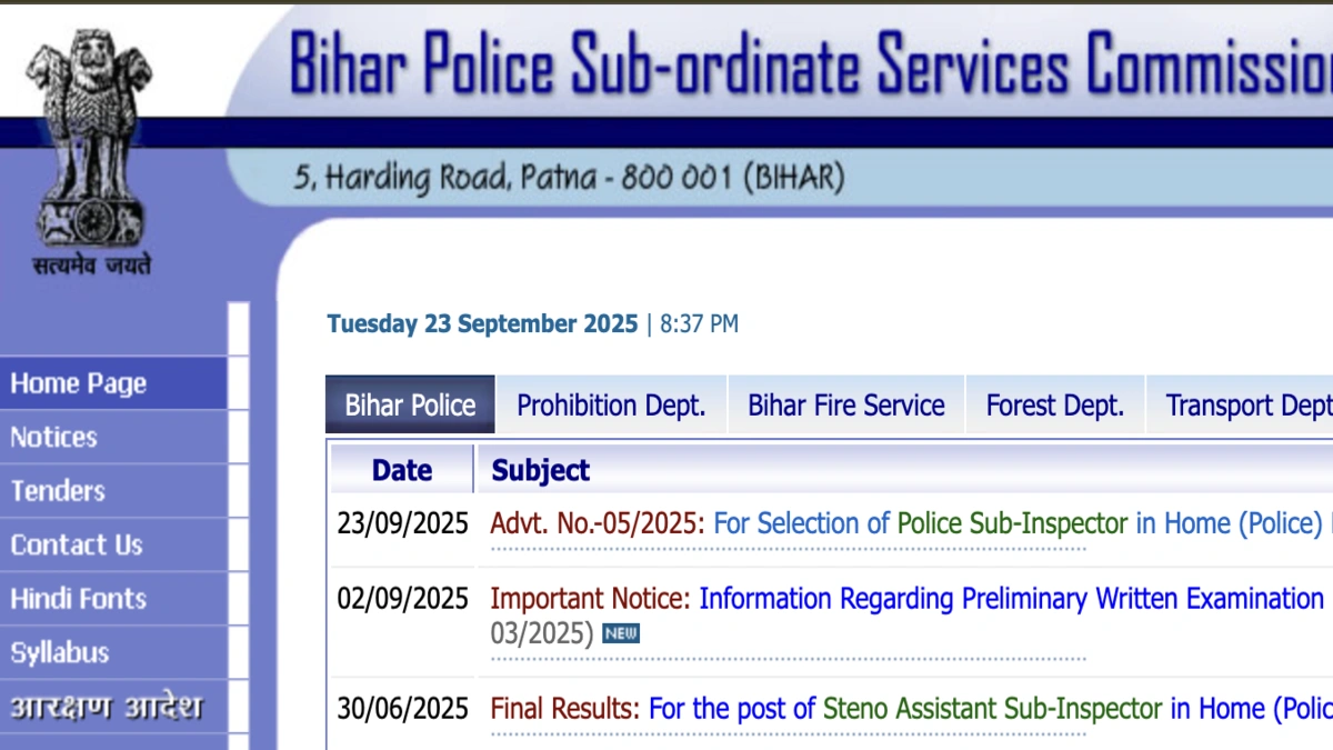 Bihar BPSSC Sub Inspector Recruitment 2025 For 1799 Posts ...